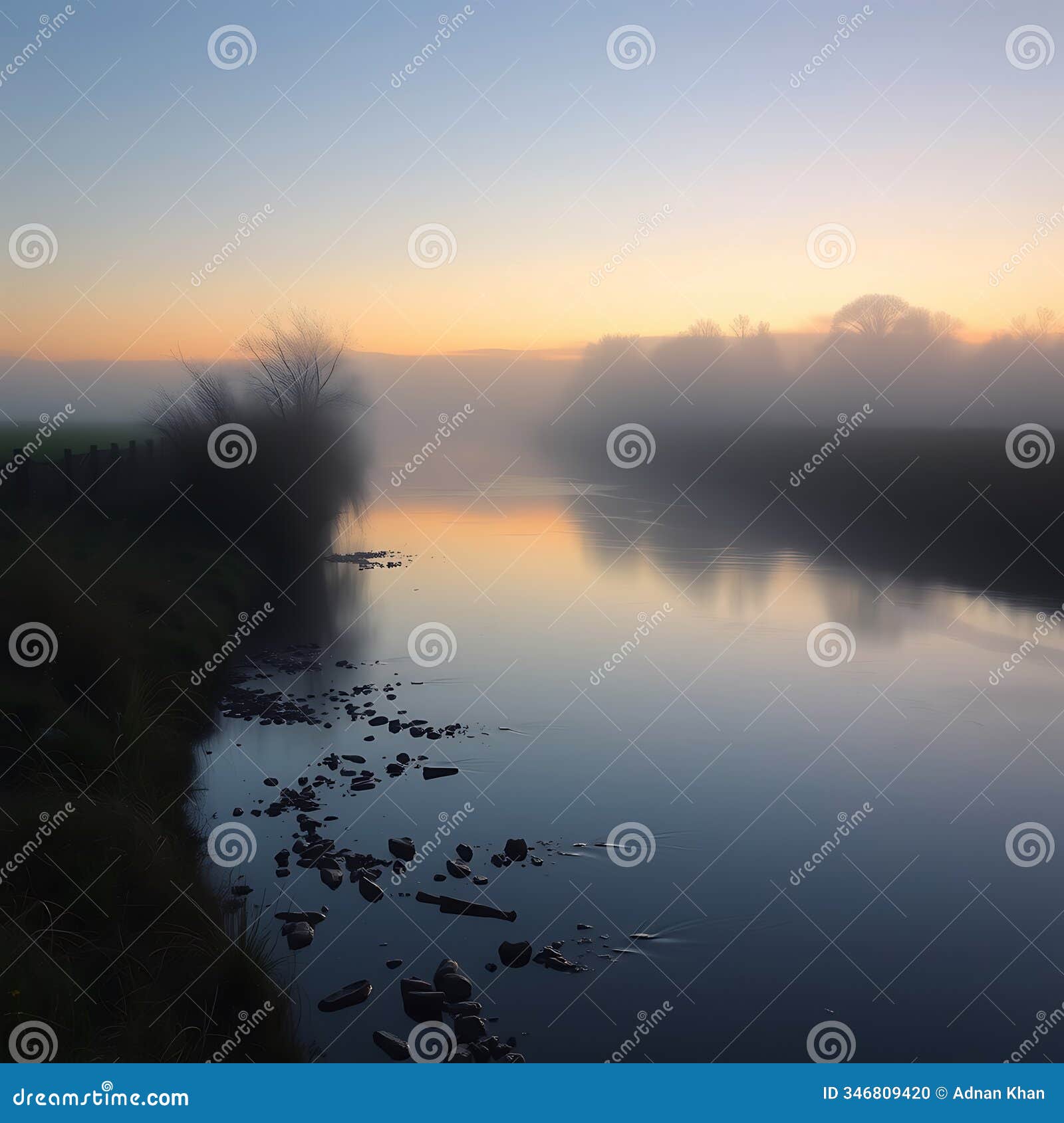 English Riverbank With Dawn Colors Stock Photo | CartoonDealer.com ...