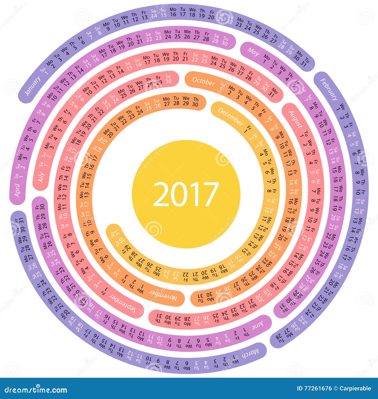 2017 English Round Calendar Stock Vector - Illustration of calendar ...