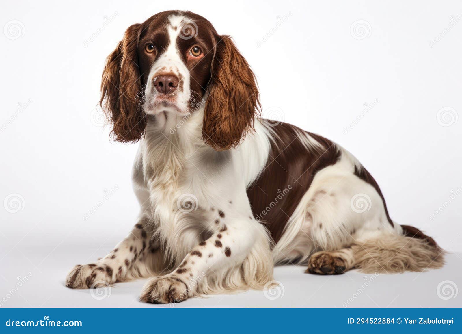 English Springer Spaniel Dog Sitting on a White Background Stock ...