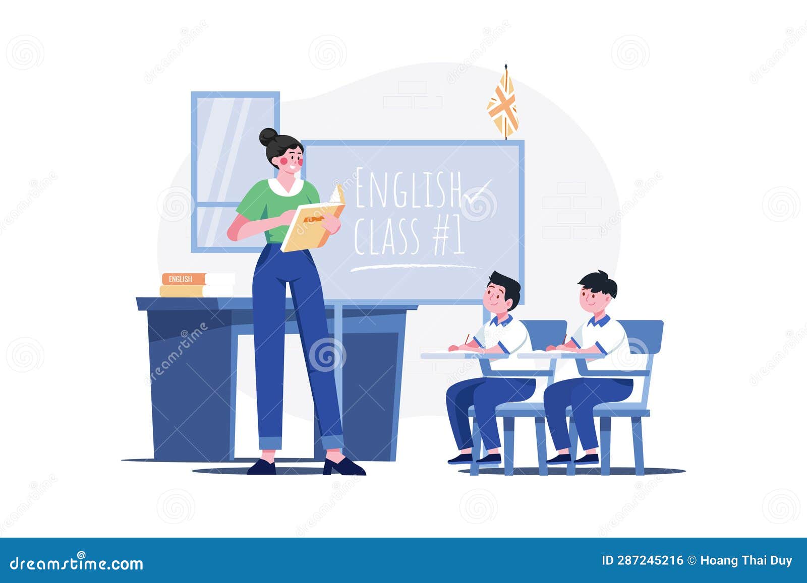 English Teacher Standing In Front Of The Blackboard Vector Illustration ...