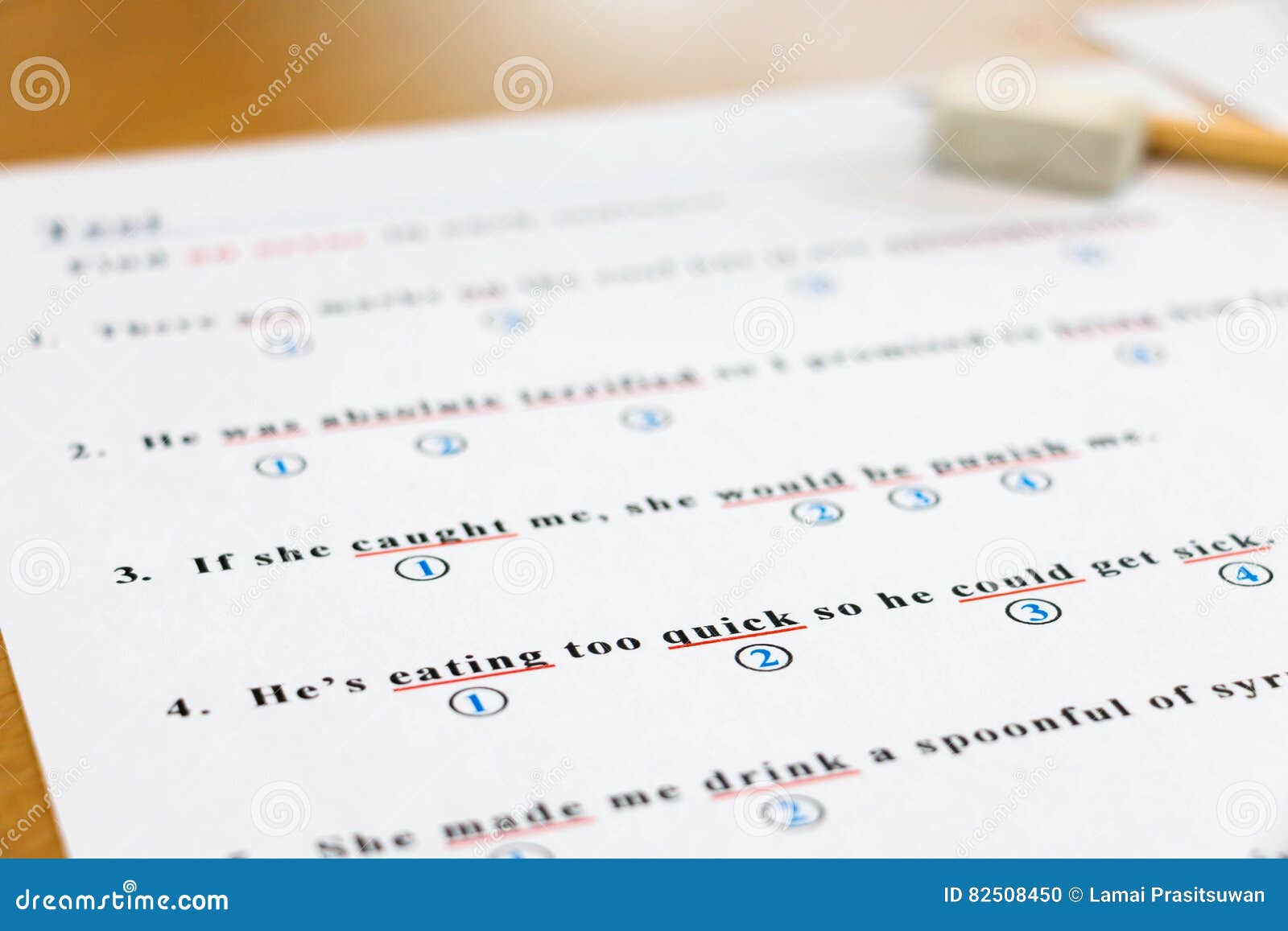 English Test and Answer Sheet on Table Stock Photo - Image of ...
