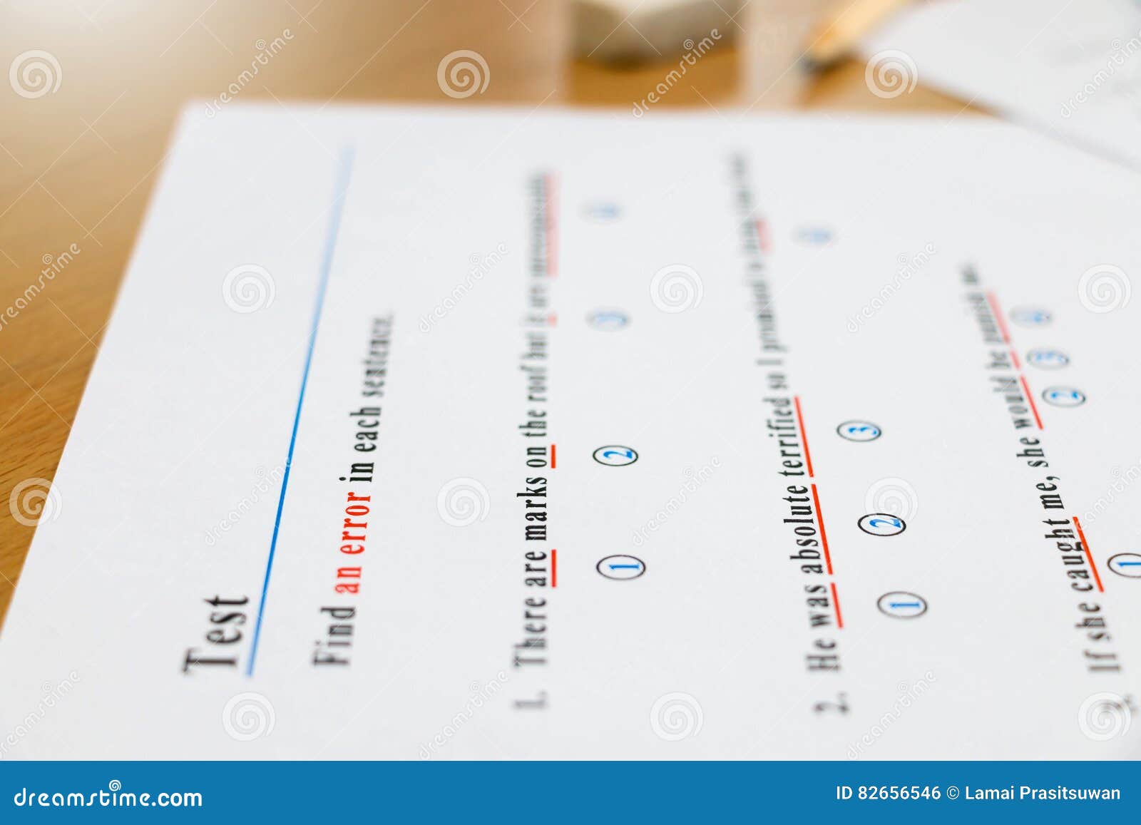English Test and Answer Sheet on Table Stock Photo - Image of exercise ...