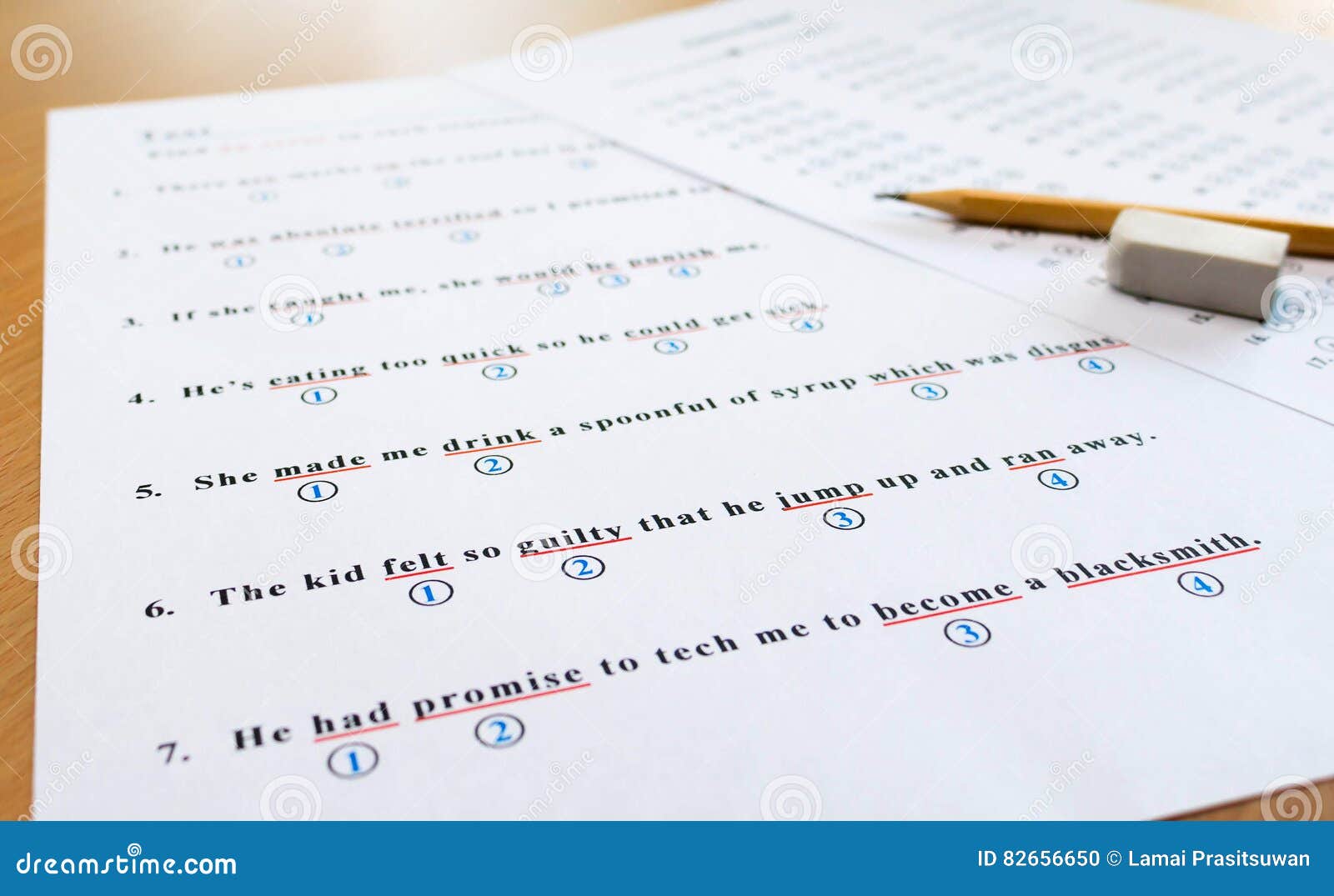 English Test and Answer Sheet on Table Stock Photo - Image of ...