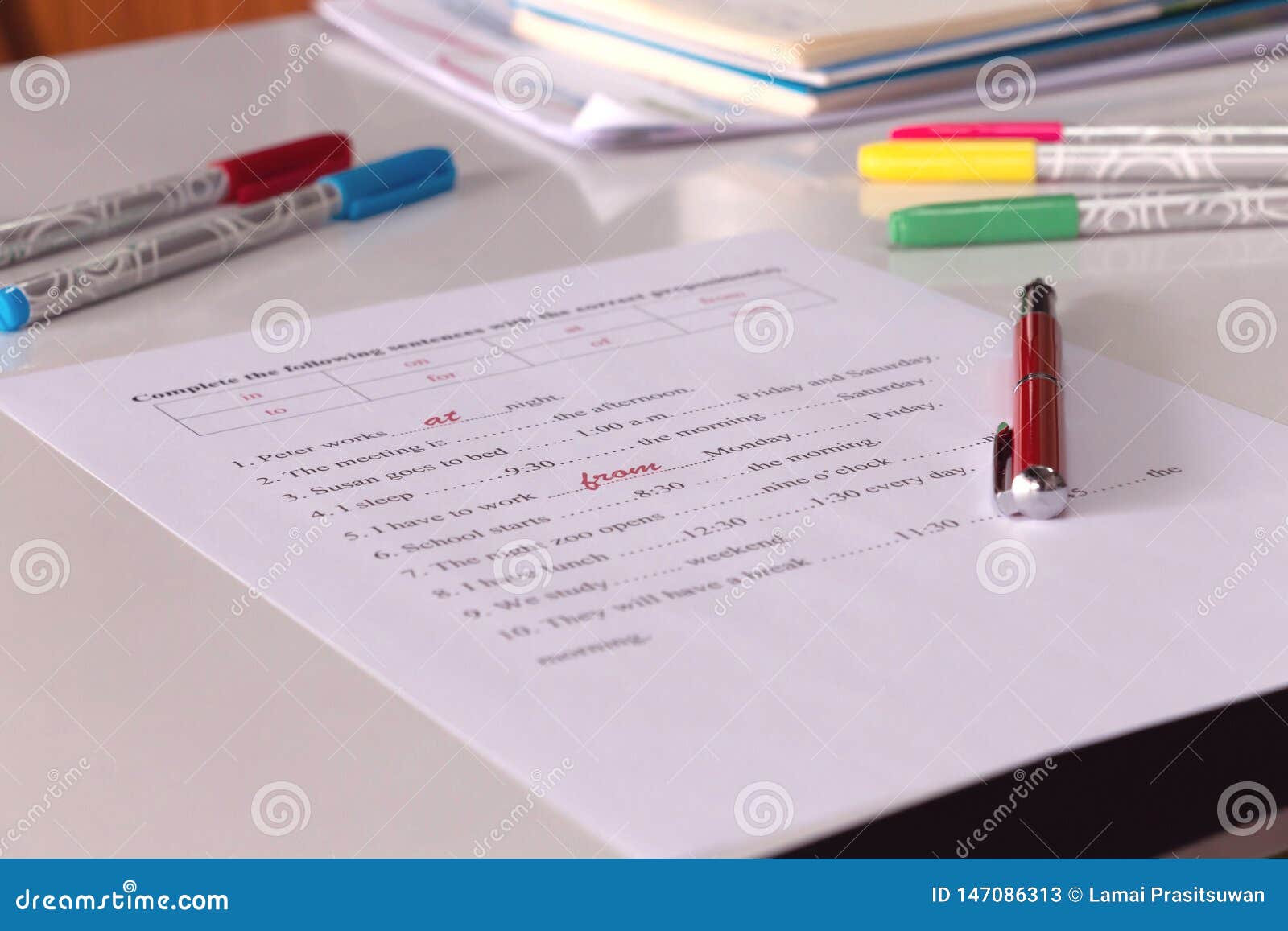 English test on table stock image. Image of study, lesson - 147086313