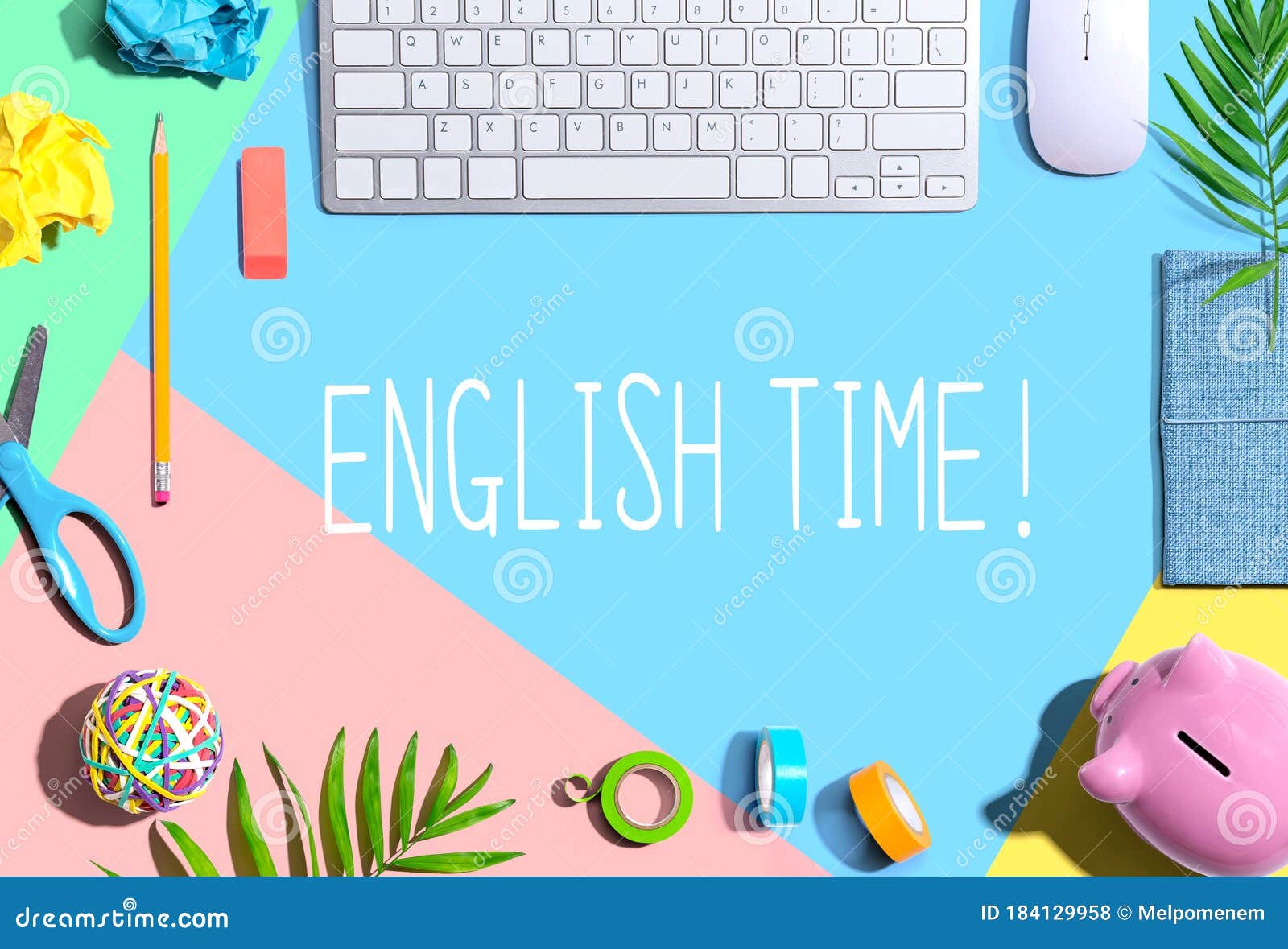 English Time Theme with Office Supplies Stock Photo - Image of simple ...