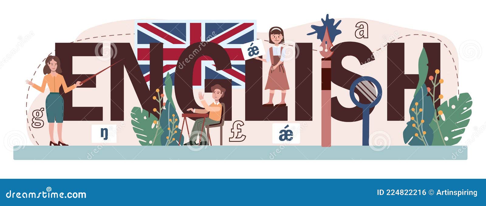 English Typographic Header. Study Foreign Languages in School Stock ...