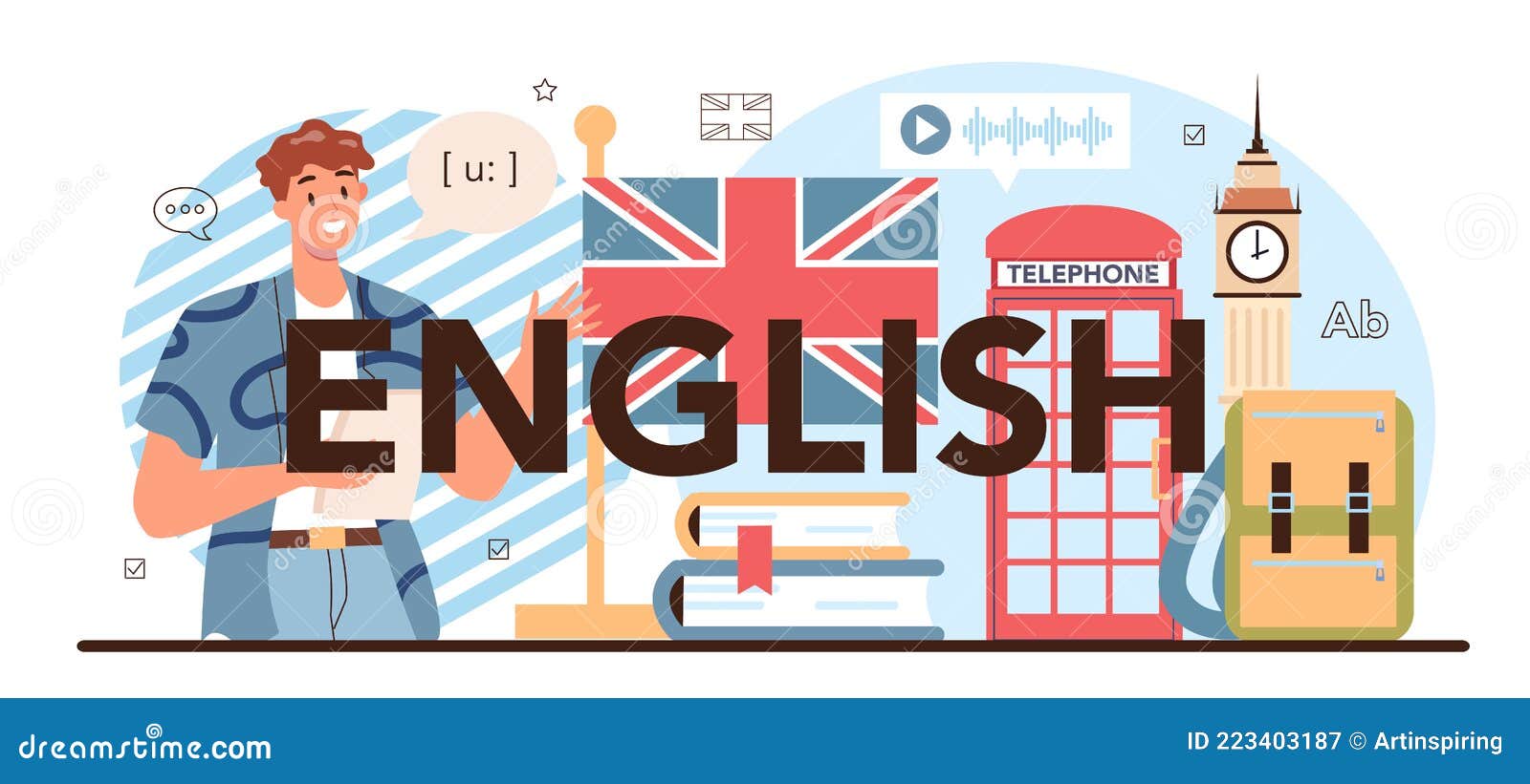 English Typographic Header. Study Foreign Languages in School or ...