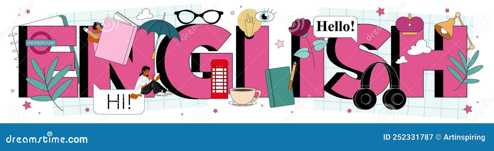 English Typographic Header. Study Foreign Languages in School or ...