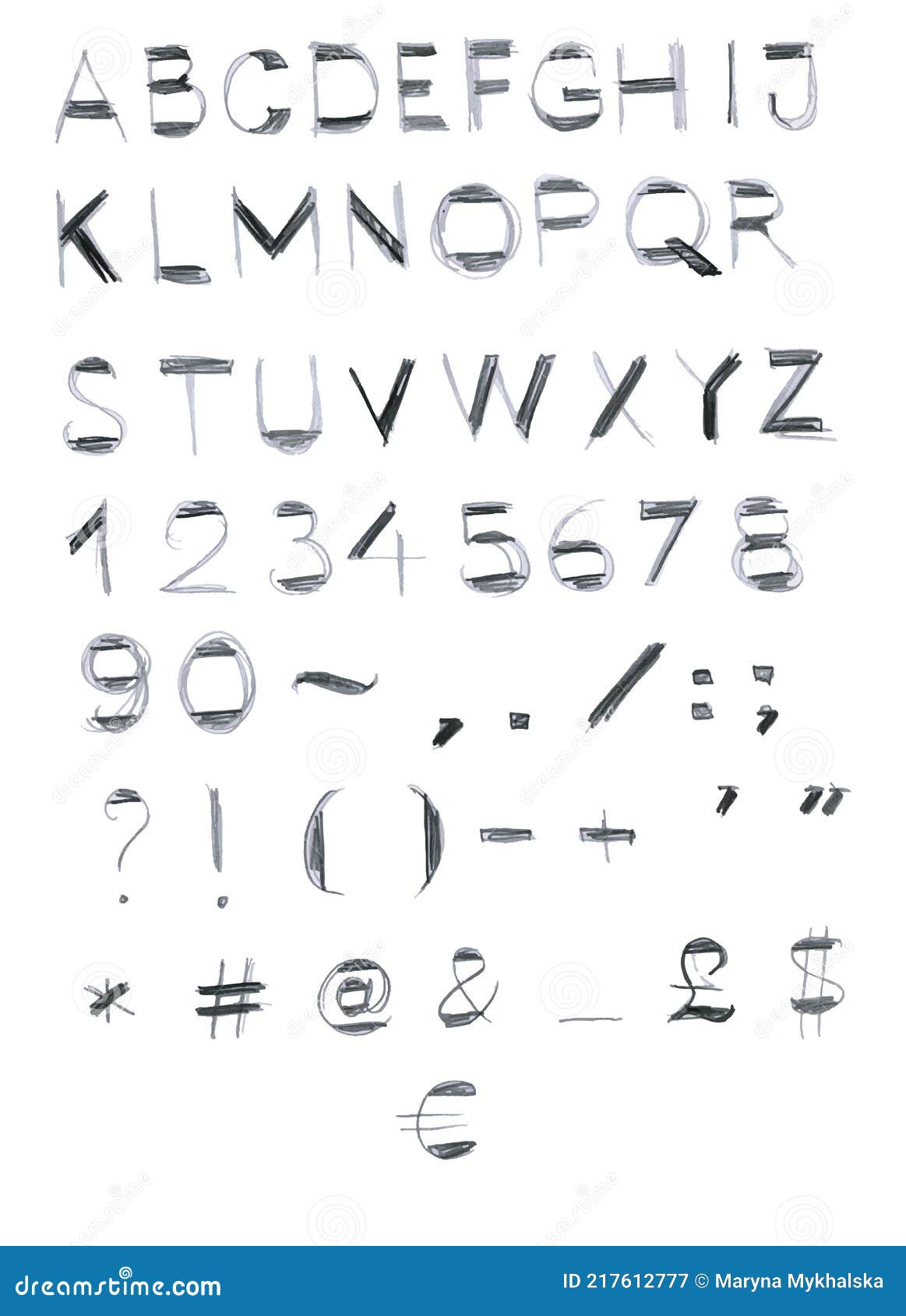 English Unique Hand Drawn Alphabet. Lettering, Typography Stock Vector ...