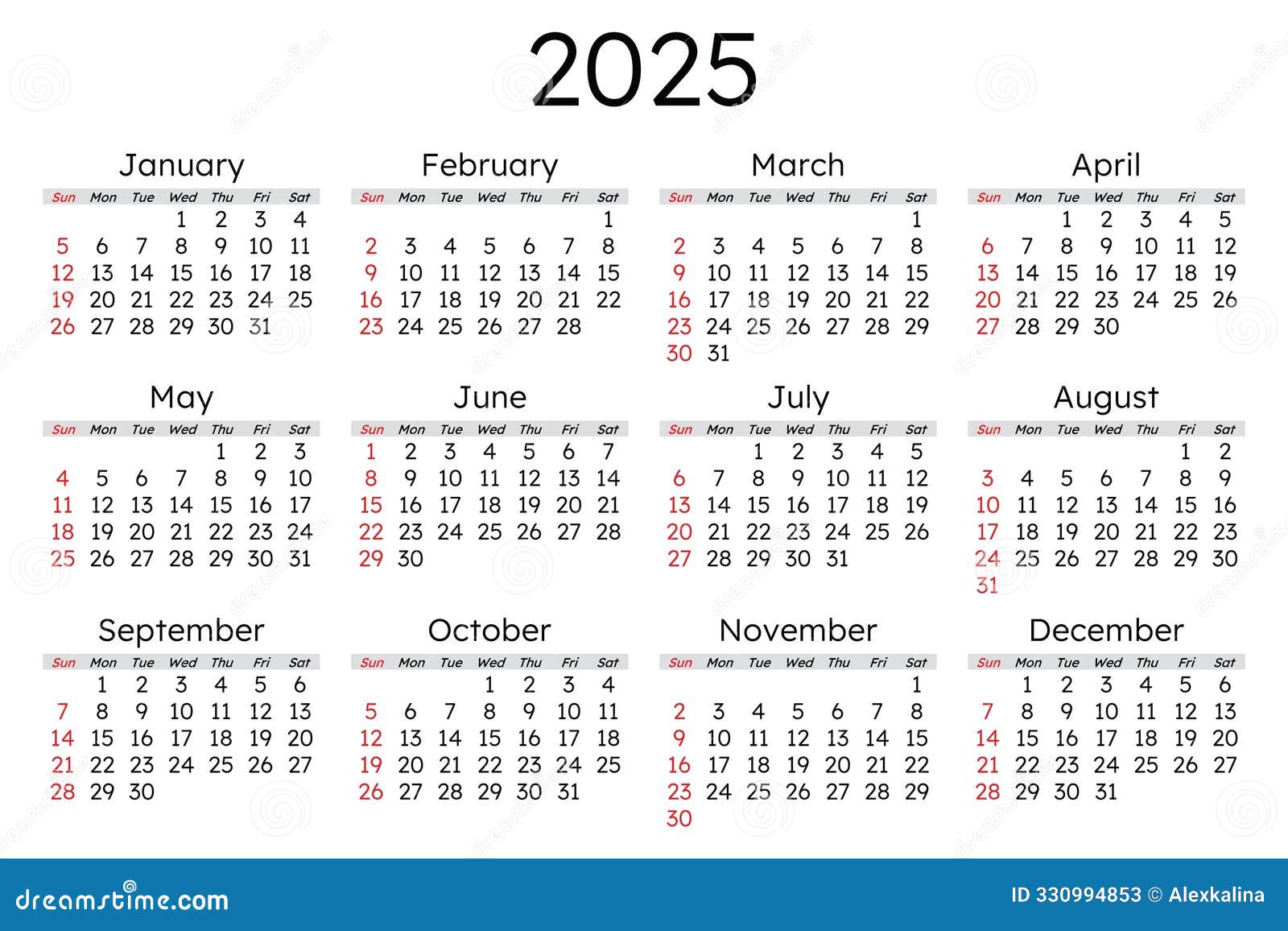 2025 English Vector Calendar: Modern, Clean Design with 12 Months ...