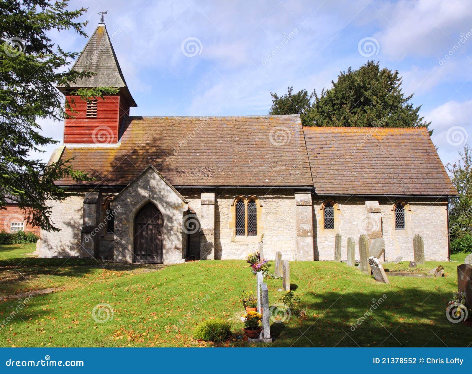 An English Village Church and Tower Stock Photo - Image of headstones ...