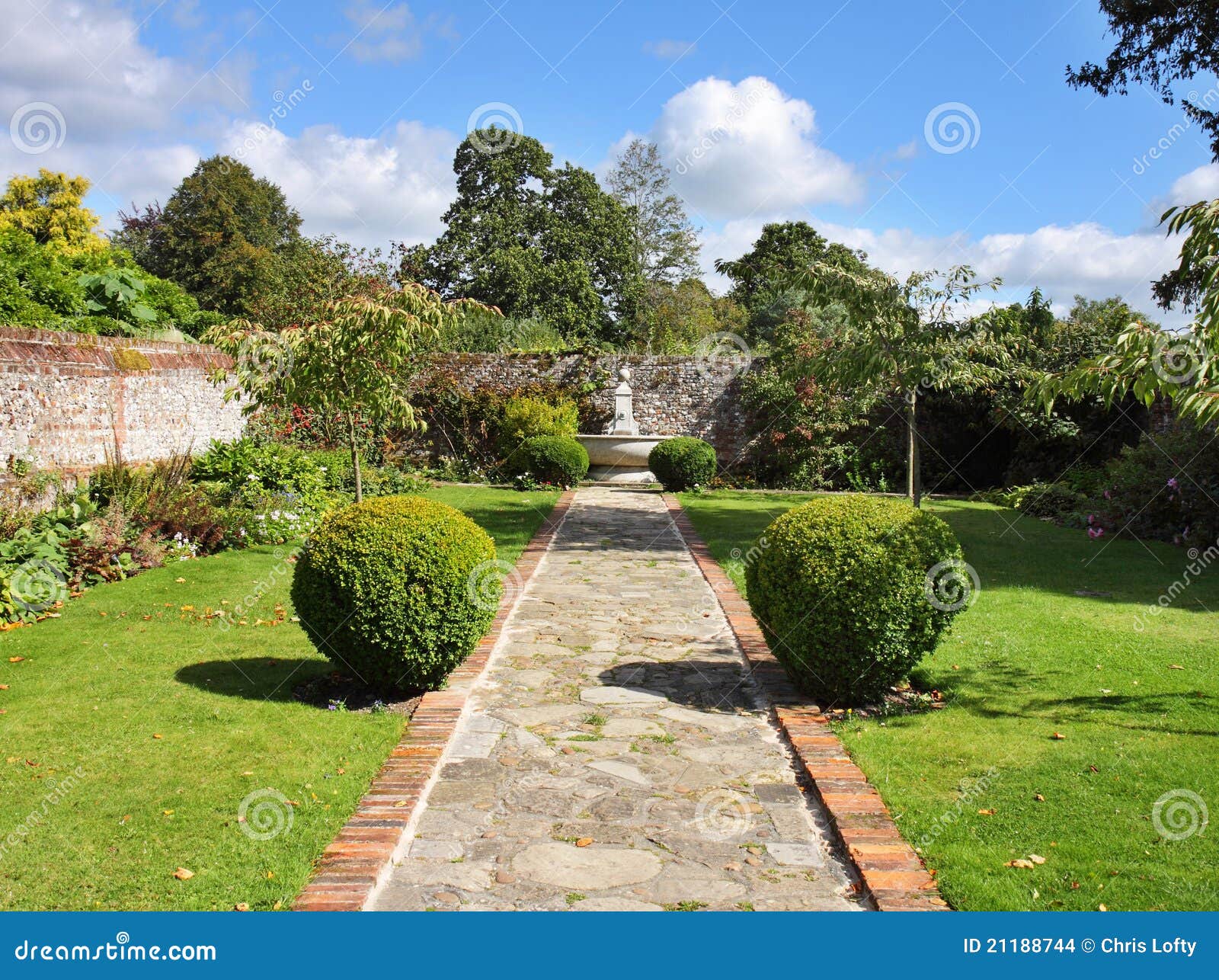 An English Walled Garden with Path Stock Photo - Image of convergence ...