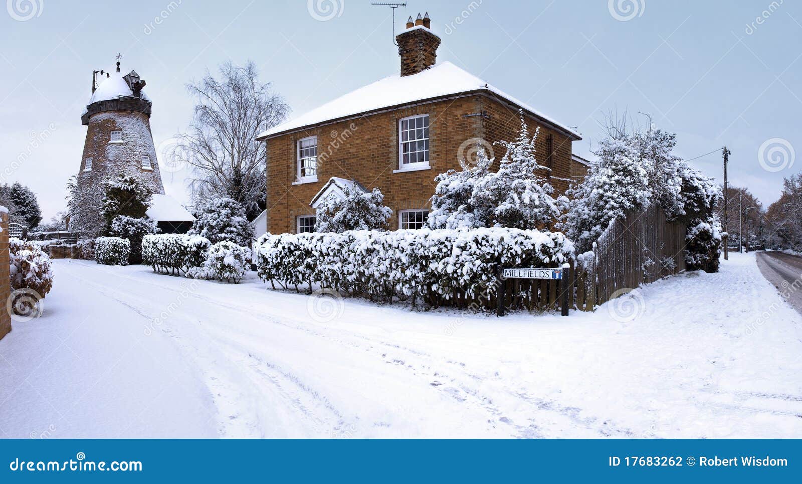 English Windmill Snow Scene Stock Photo - Image of winter, essex: 17683262