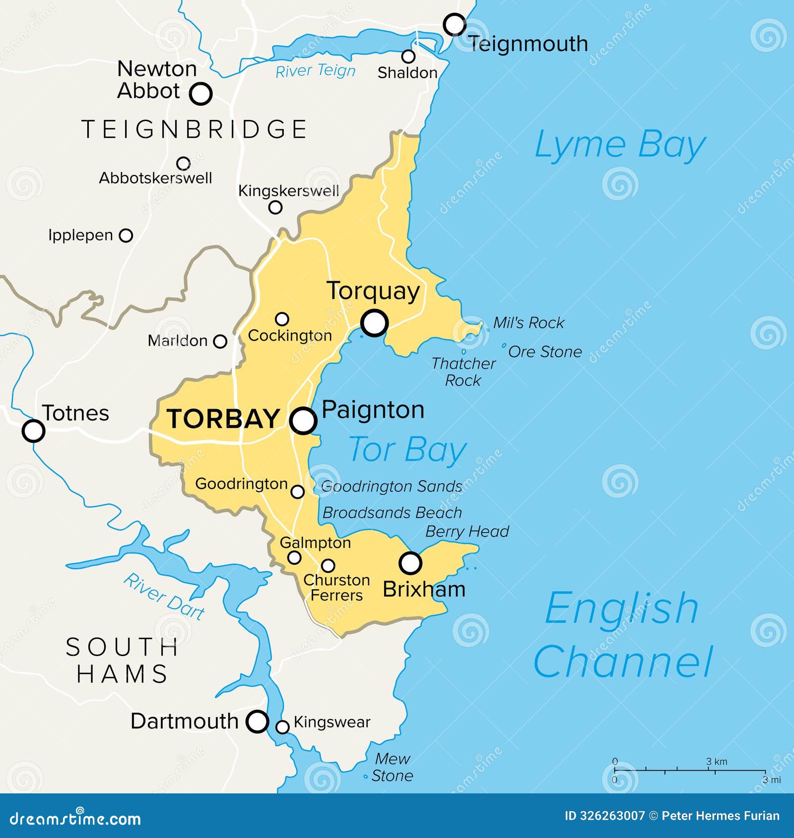 English Riviera and Geopark in Torbay, England, Political Map Stock ...