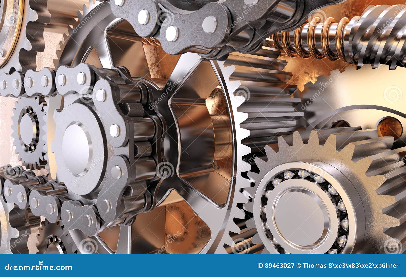 Engranajes con la cadena imagen de archivo. Imagen de componente - 89463027