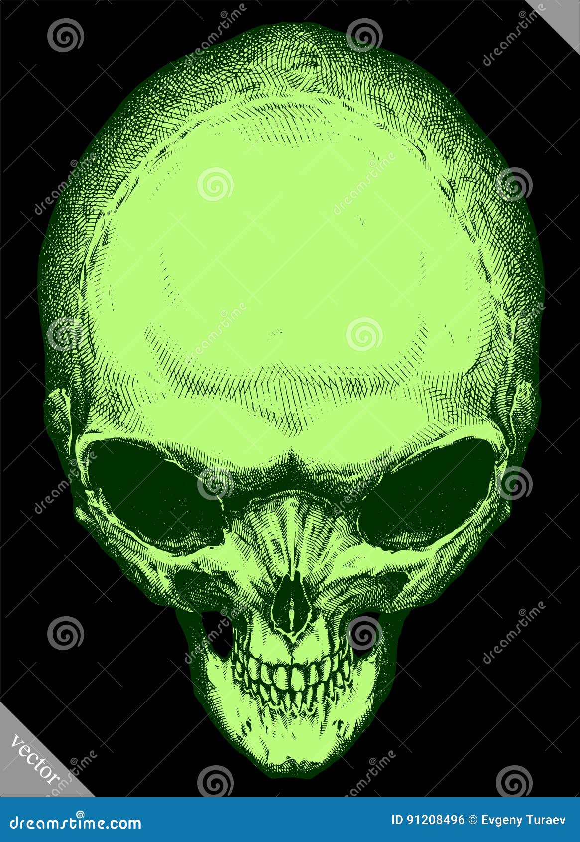 Engrave Alien Skull Hand Drawn Graphic Vector Illustration Stock Vector ...