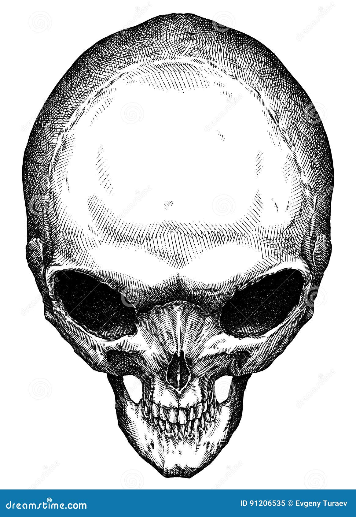 Engrave Isolated Alien Skull Hand Drawn Graphic Illustration Stock ...