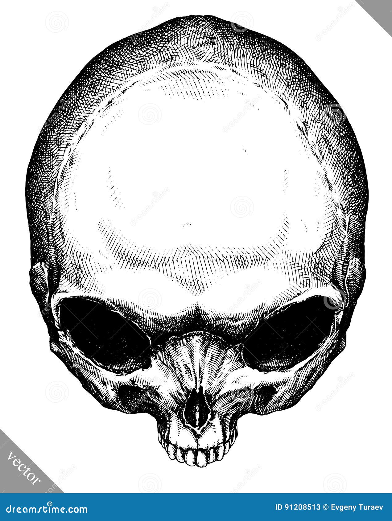 Engrave Isolated Alien Skull Hand Drawn Graphic Vector Illustration ...