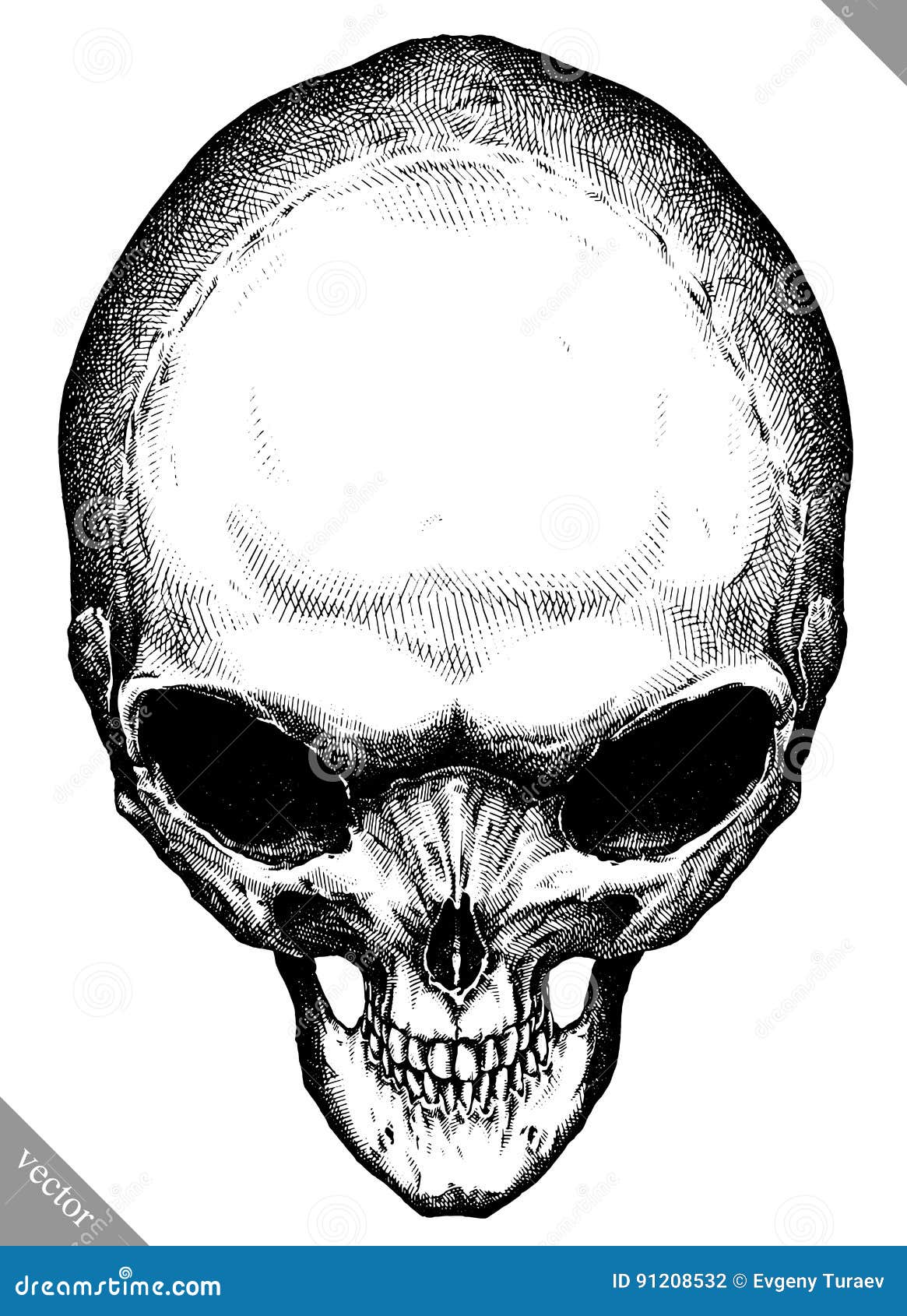 Engrave Isolated Alien Skull Hand Drawn Graphic Vector Illustration ...