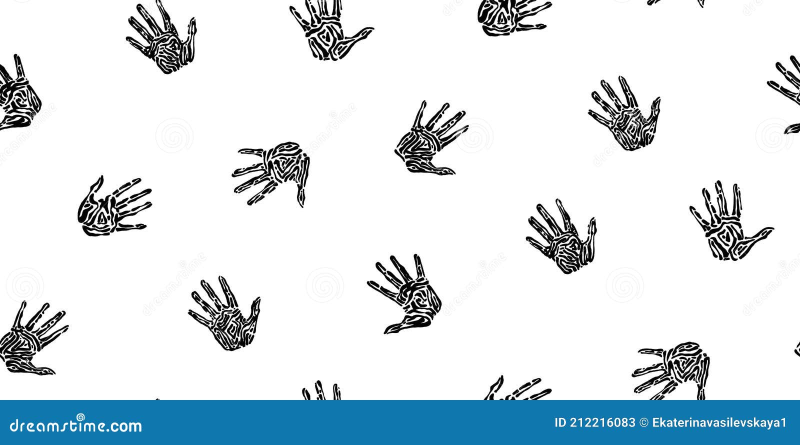 Engraved Handprint Seamless Pattern. Endless Hand Drawn Human Palm ...