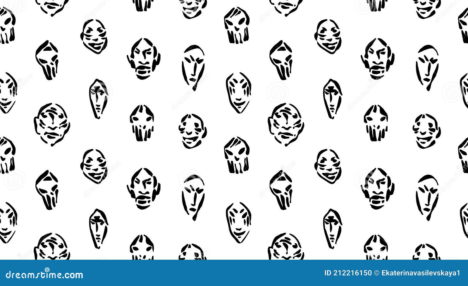 Engraved Ancient Stone Masks Seamless Pattern. Endless Hand Drawn Human ...