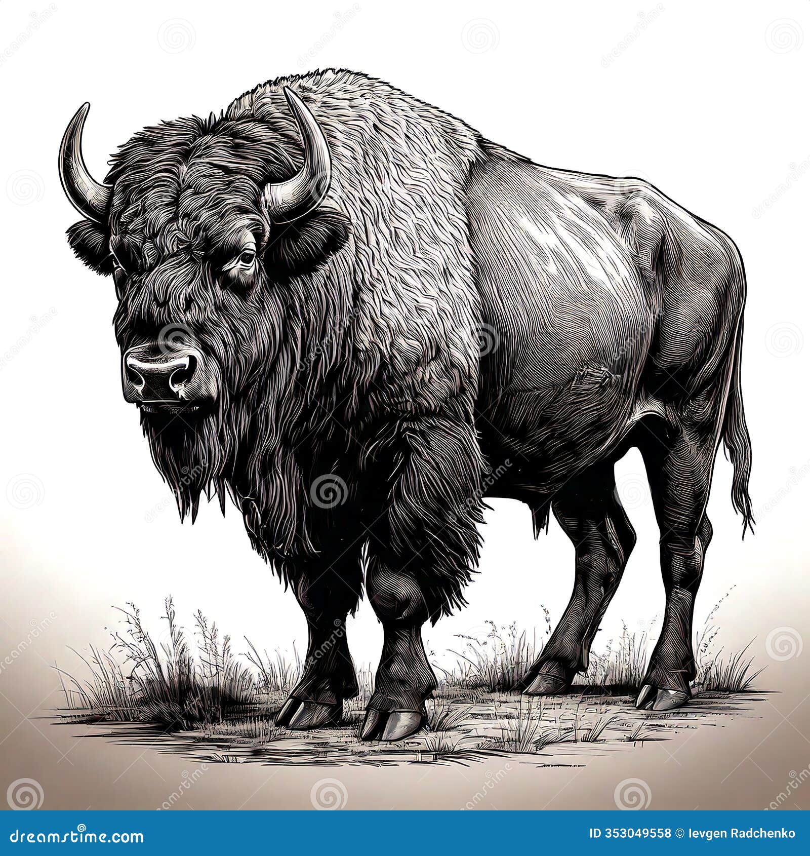 Engraved Bison Silhouette with Intricate Line Detailing and Rustic ...