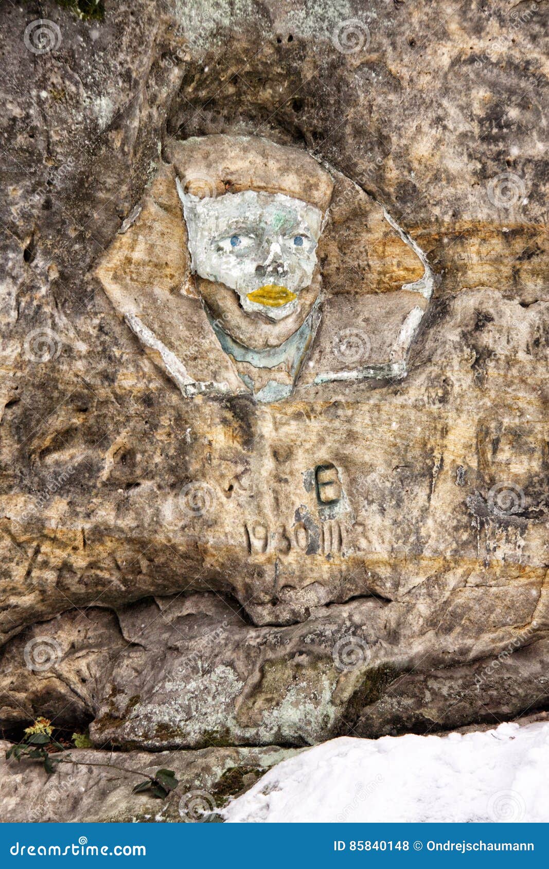 Engraved Colored Head of Sphinx in the Rock Stock Photo - Image of ...