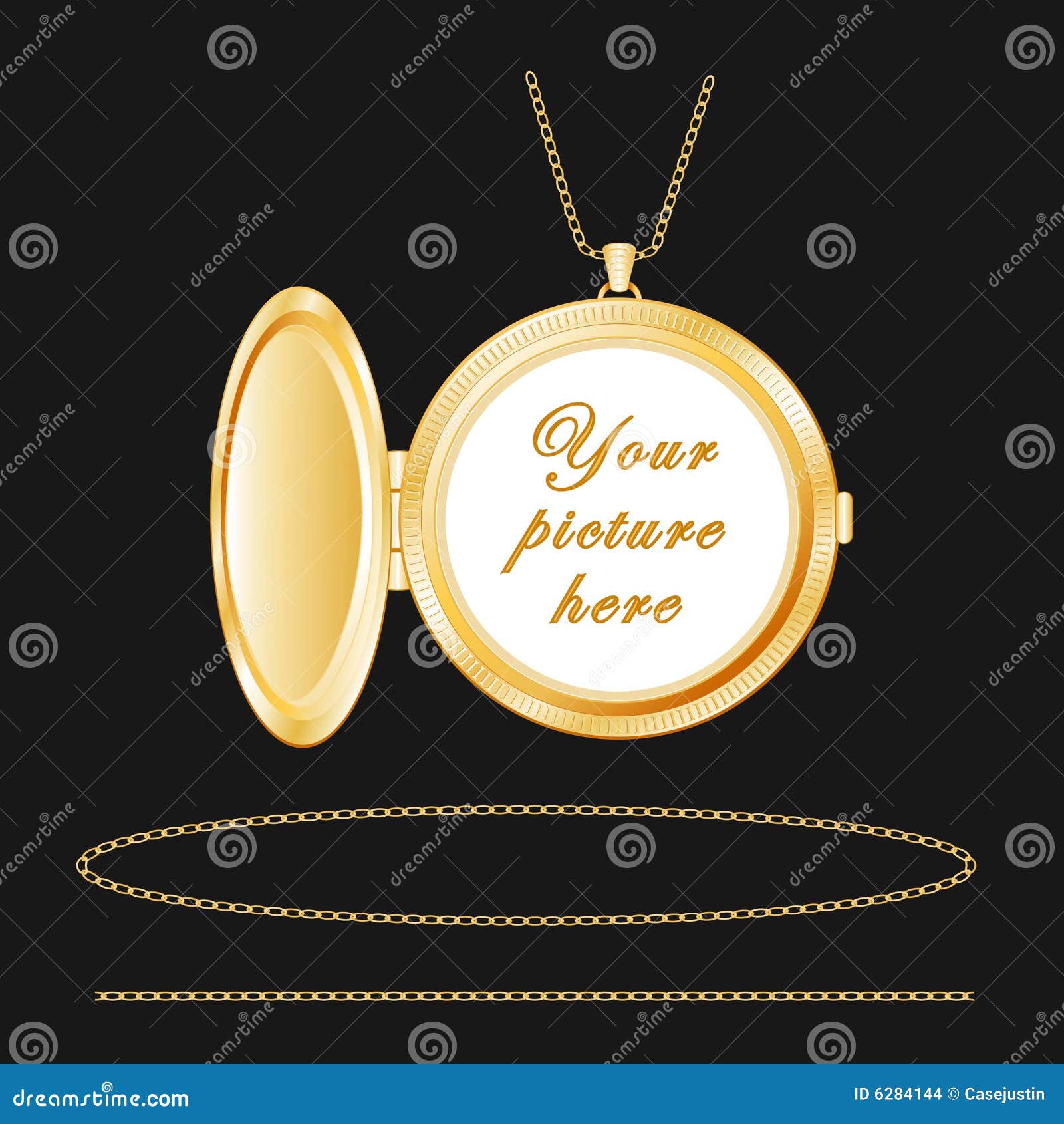 Gold Round Locket, Engraved, Chains Vector Illustration | CartoonDealer ...