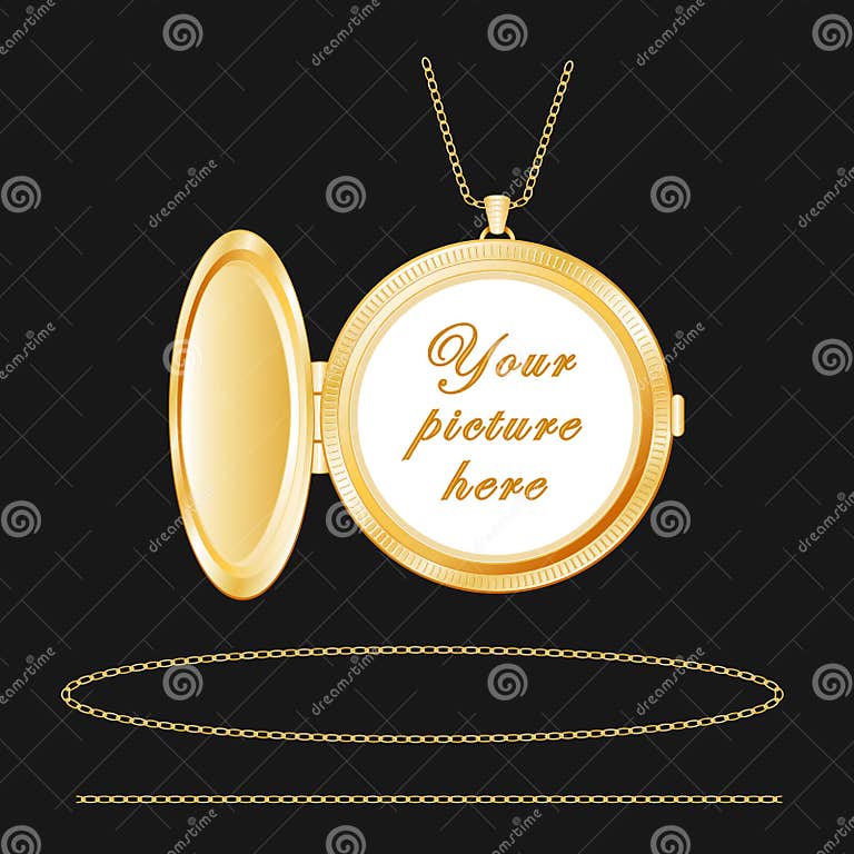 Gold Round Locket, Engraved, Chains Stock Vector - Illustration of ...