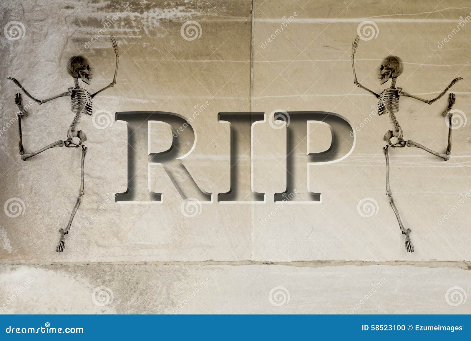 Engraved Gravestone RIP Skeleton Stock Illustration - Illustration of ...