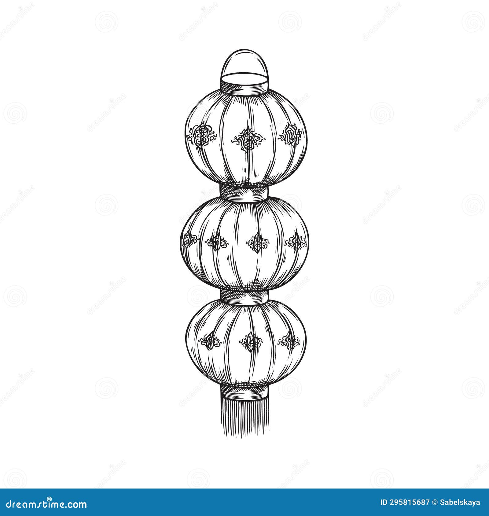 Engraved Japanese Three Sphere Lantern with Decorative Tassels, Vector ...