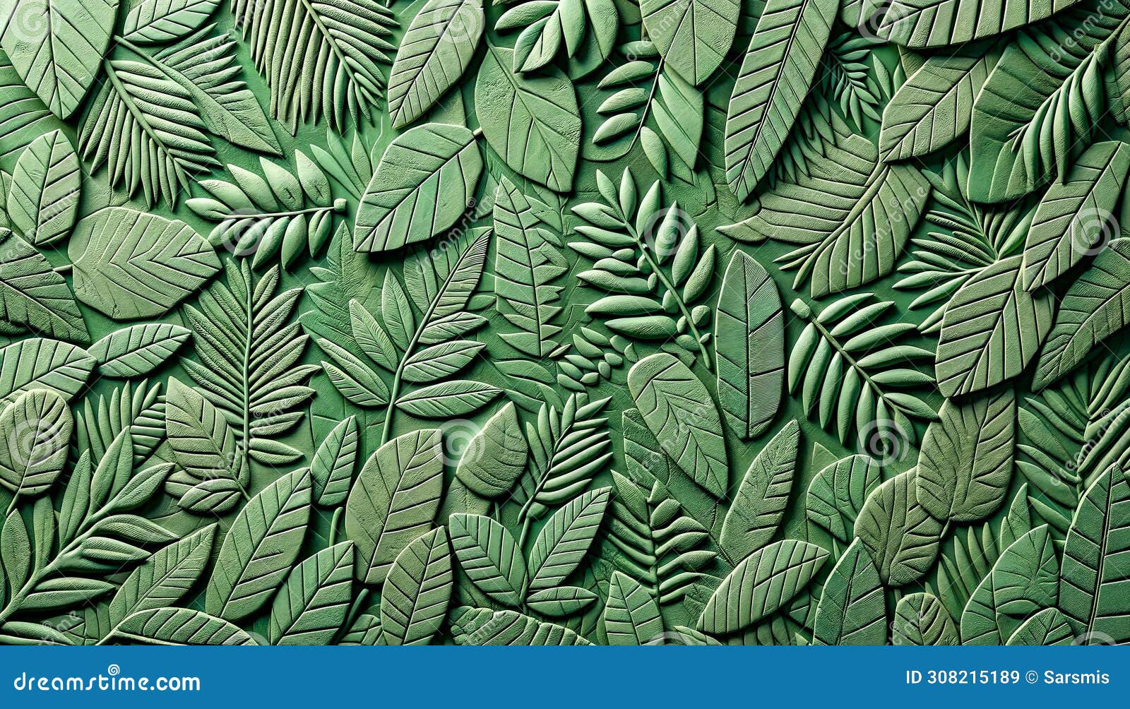 Engraved Leaf Pattern on Green Textured Background. Leaf Patterns ...