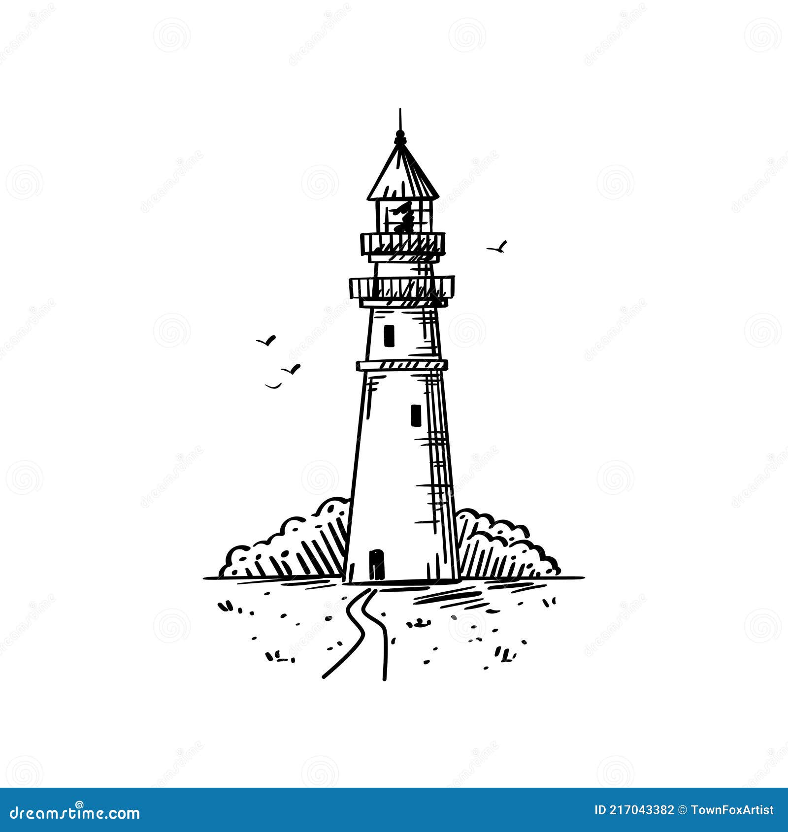 Engraved Old Lighthouse. Vector Marine Sketch in Vintage Style Stock ...