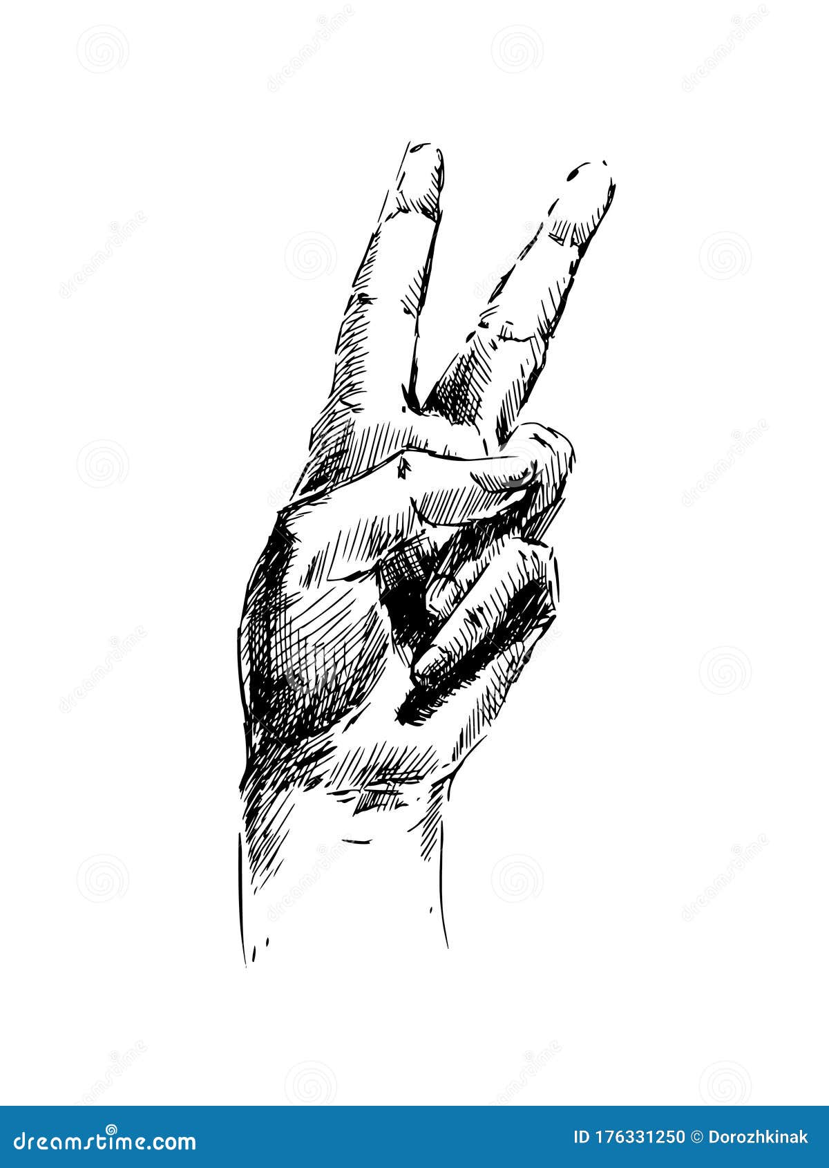 Engraved Peace Hand Gesture Stock Vector - Illustration of engraving ...