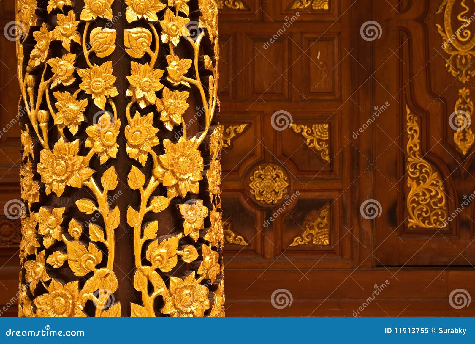 Engraved Pillar, Frome Whole Teak Tree, Thailand Stock Image - Image of ...