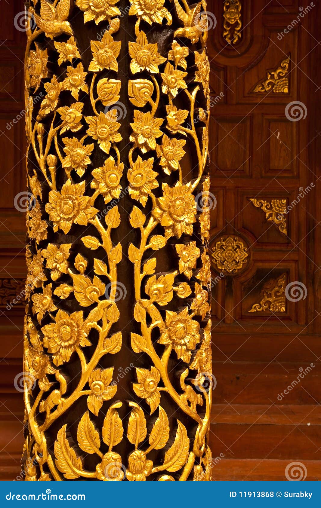 Engraved Pillar, Frome Whole Teak Tree, Thailand Stock Photo - Image of ...