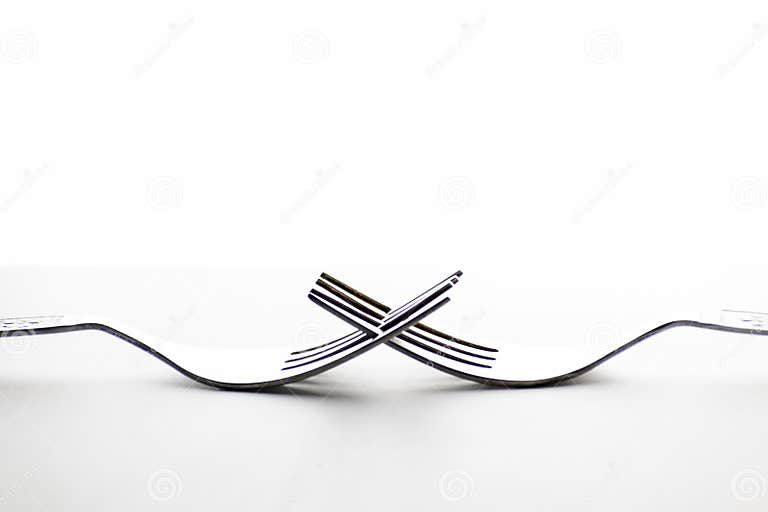 Engraved Silverware Fork Set of Two Placed Face To Face Crossing Their ...