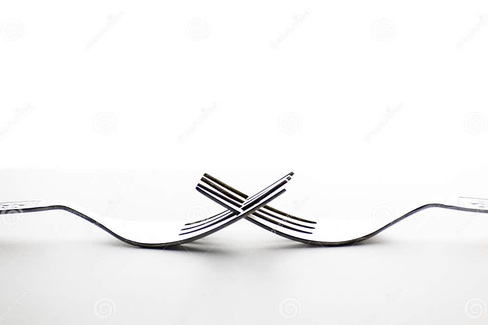 Engraved Silverware Fork Set of Two Placed Face To Face Crossing Their ...