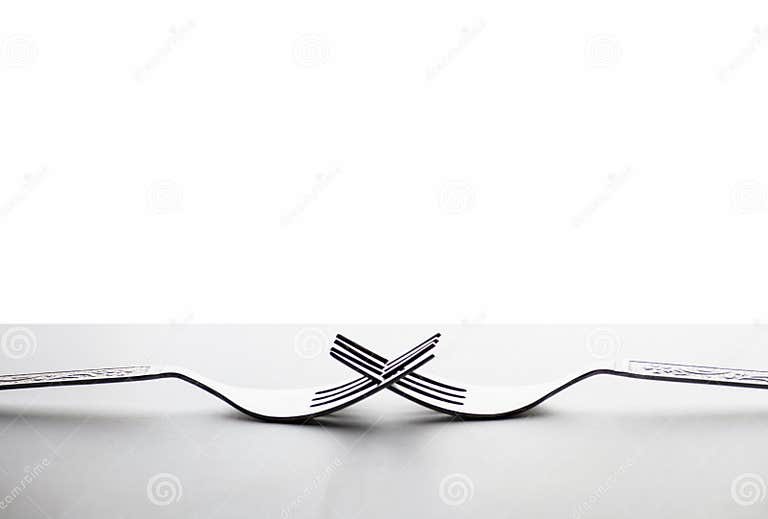 Engraved Silverware Fork Set of Two Placed Face To Face Crossing Their ...