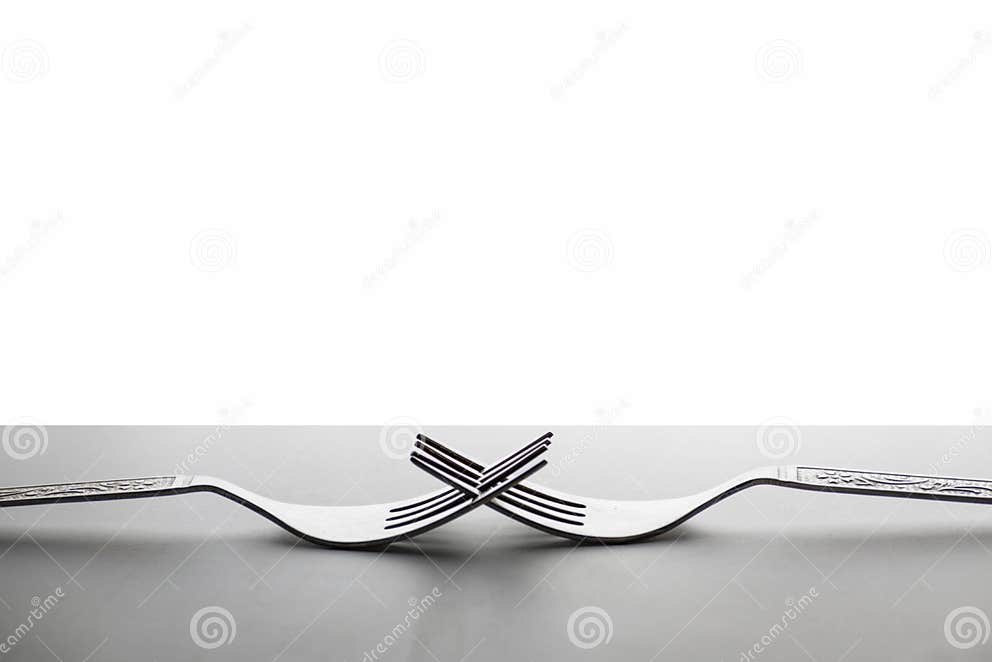 Engraved Silverware Fork Set of Two Placed Face To Face Crossing Their ...