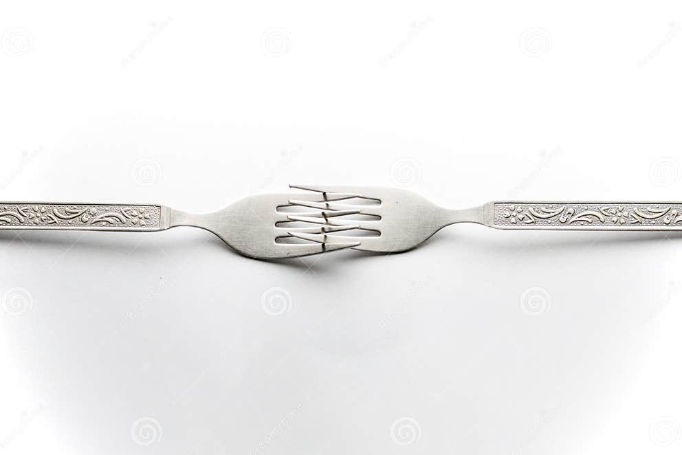 Engraved Silverware Fork Set of Two Placed Face To Face Crossing Their ...