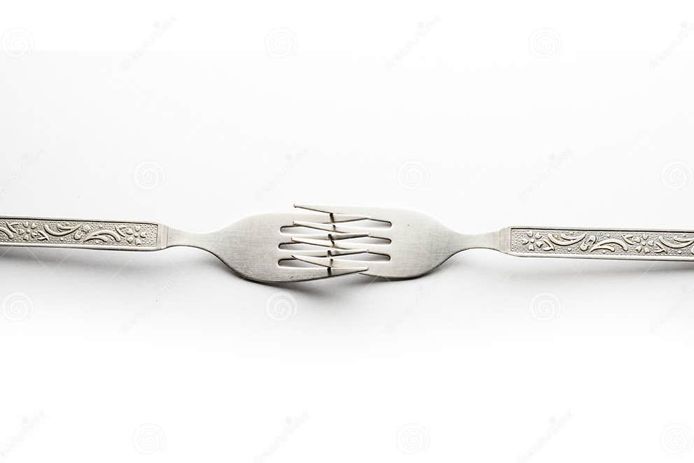 Engraved Silverware Fork Set of Two Placed Face To Face Crossing Their ...