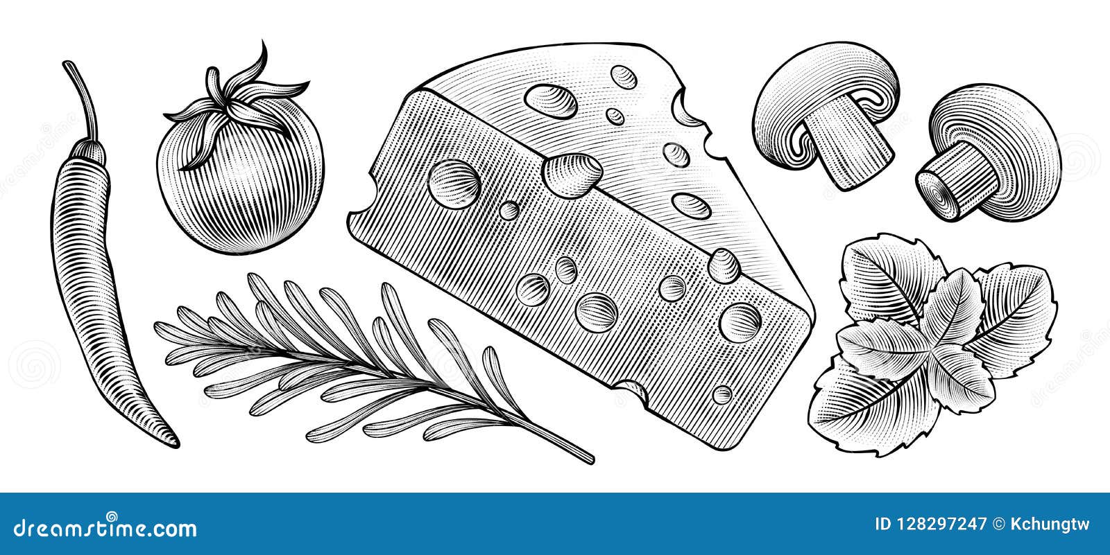 Engraved Style Food Ingredients Stock Vector - Illustration of etching ...