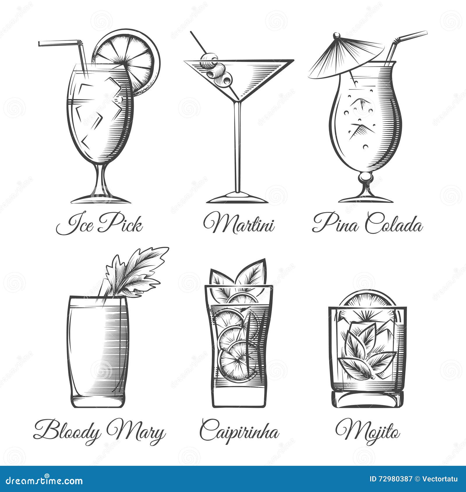 Engraving Cocktails Vector Stock Vector Illustration Of Freshness