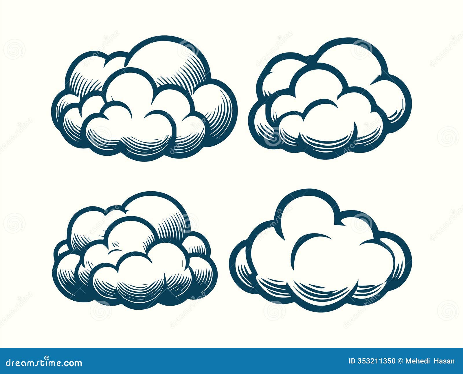 Engraving Hand Drawn Clouds Collection Stock Illustration - Illustration of sketch, calligraphy ...