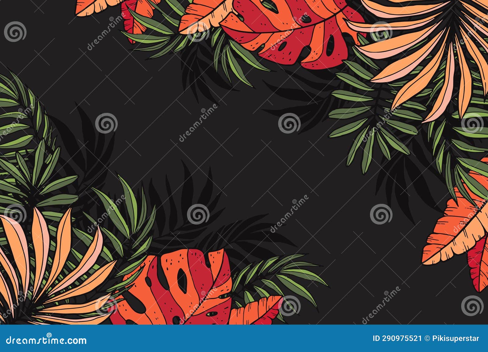 Engraving Hand Drawn Tropical Leaves Background Vector Design ...