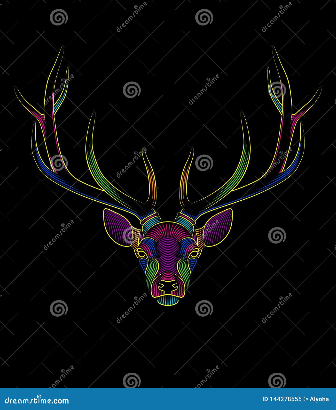 Engraving of Stylized Psychedelic Deer on Black Background Stock Vector ...