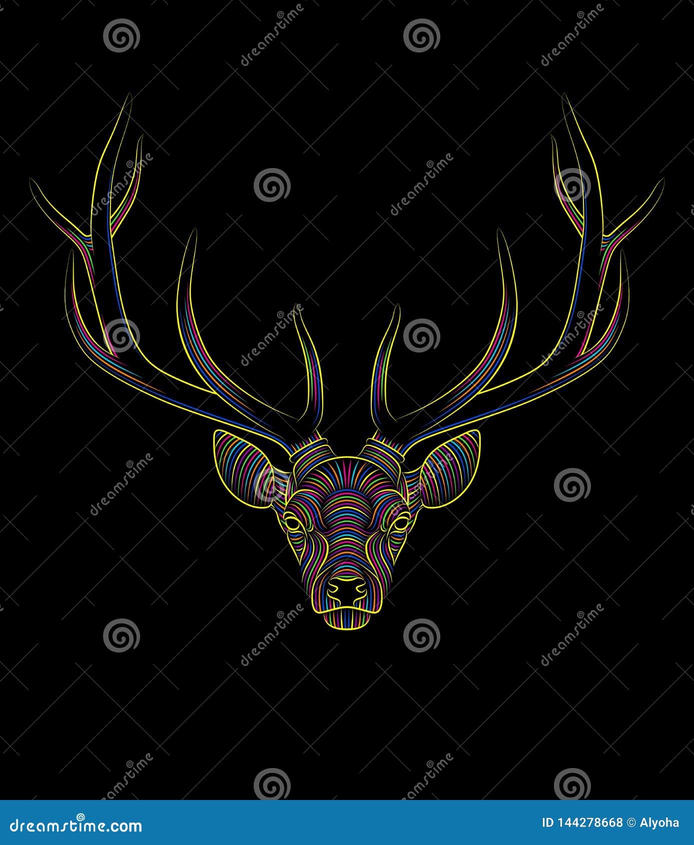 Engraving of Stylized Psychedelic Deer on Black Background Stock Vector ...