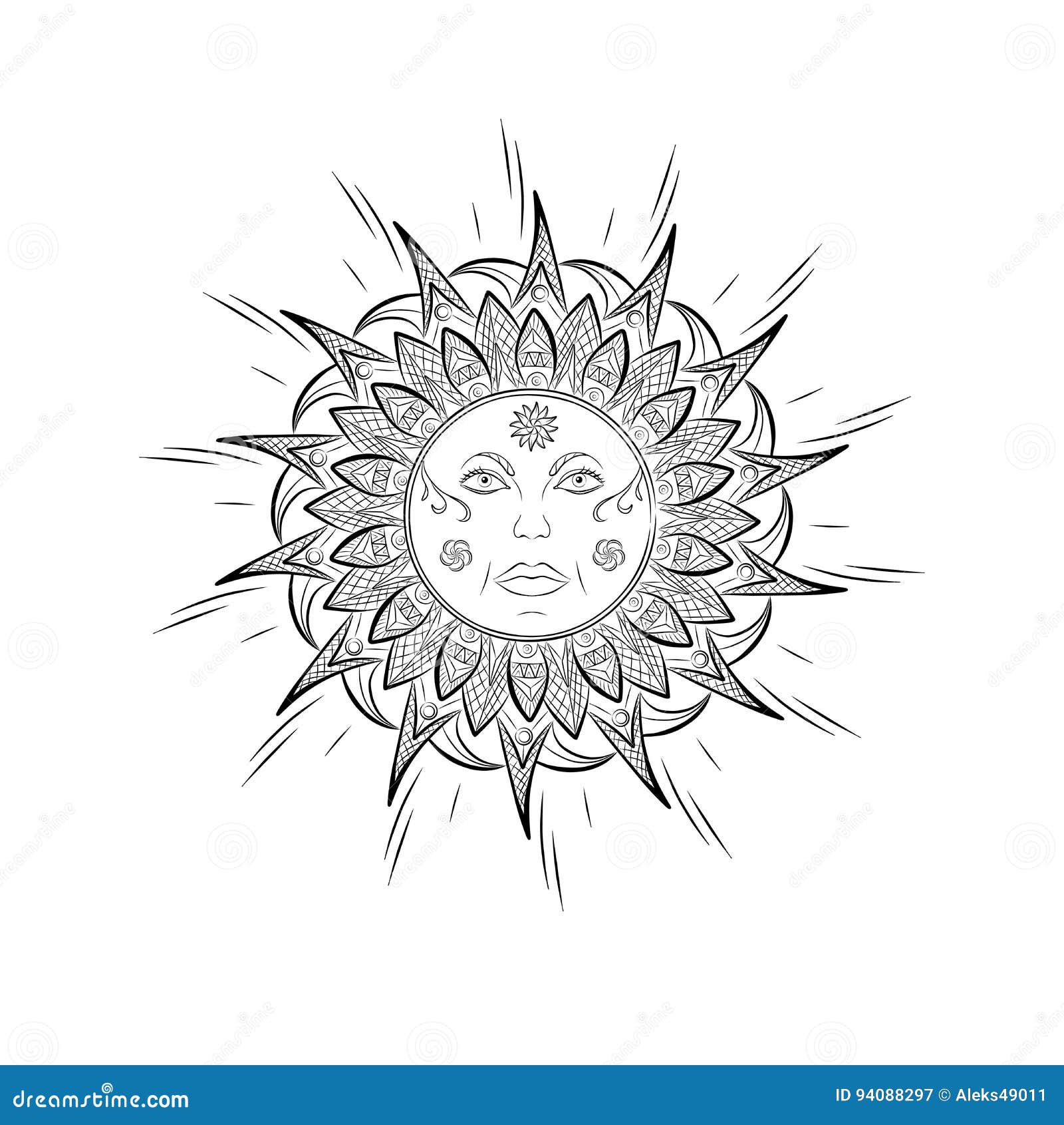 Engraving of the sun stock vector. Illustration of moon - 94088297