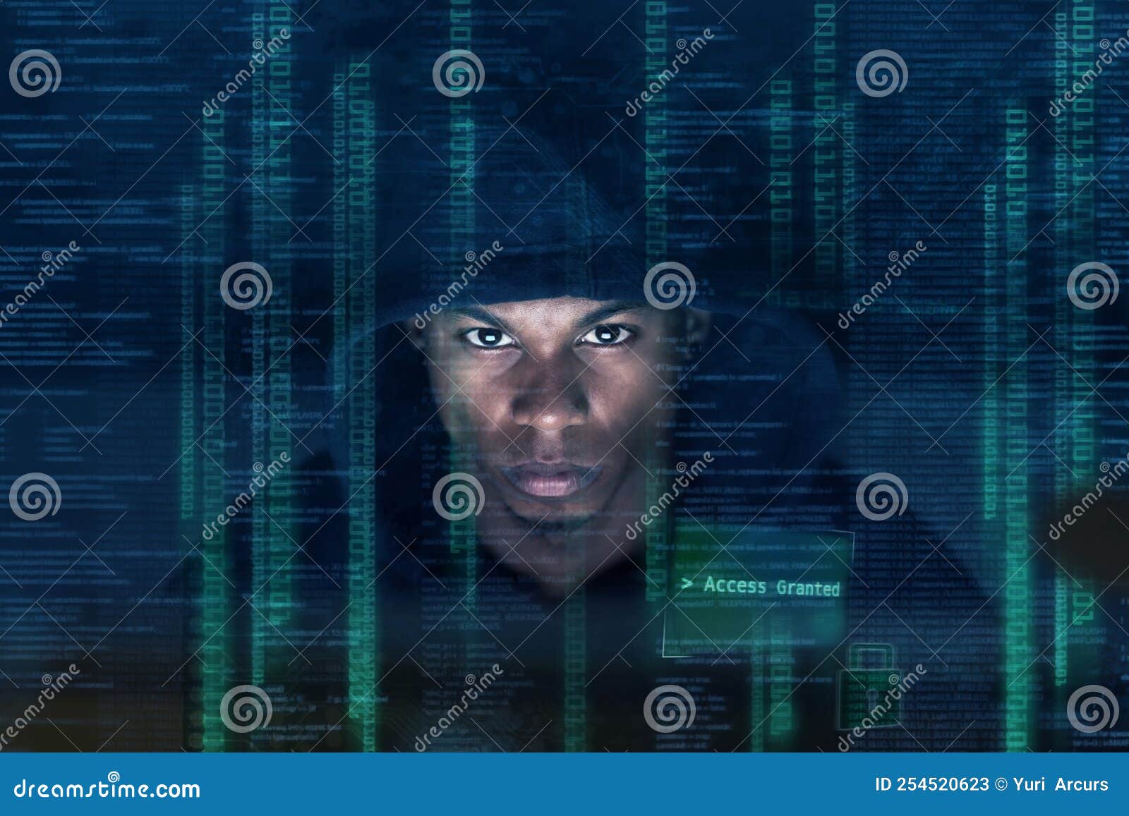 Engrossed in the Matrix. Cropped Portrait of a Young Man Hacking into a ...